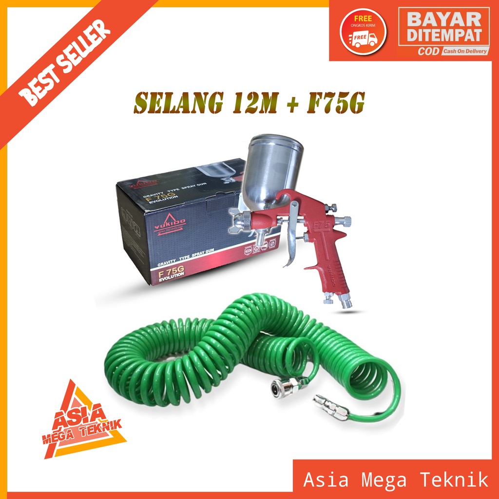 Jual Spray Gun F75 Yukido Free kopler SF 20Spet Cat Semprot Tabung Atas Plus Selang Recoil Hose ...
