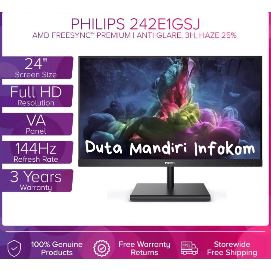 Jual Philips 242E1GSJ 24 Inch FHD 144Hz 1ms Freesync Hdmi Dp Gaming ...