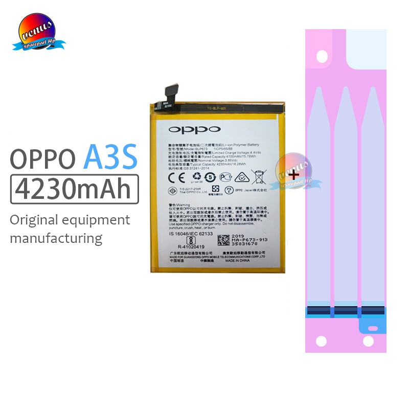 Jual Batre Baterai Battery OPPO A3S 4230mAh Original 100% | Shopee ...