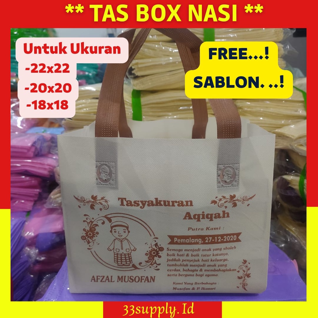 Jual Tas spunbond box custom sablon / tas box nasi 22x22 20x20 custom sablon / tas kotak nasi ...