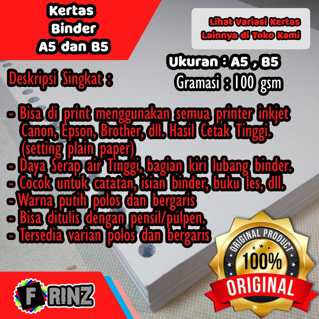 Jual Kertas Binder Putih Polos dan Bergaris A5 B5 / 100 gsm White High ...