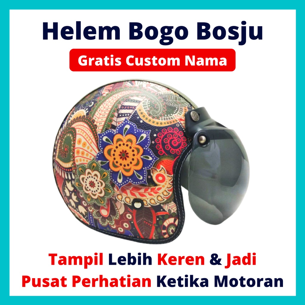 Jual Helm Bogo Motif Batik Bunga Indonesia | Custom Warna Nama | Helem ...
