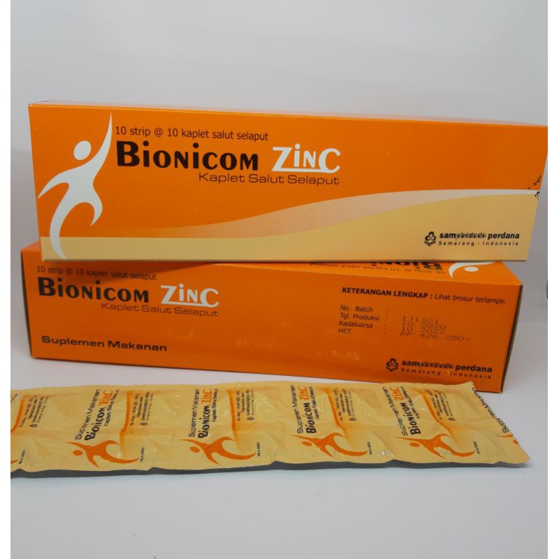 Jual Bionicom zinc isi 100 Kaplet. Vitamin C 750mg, vitamin B kompleks ...