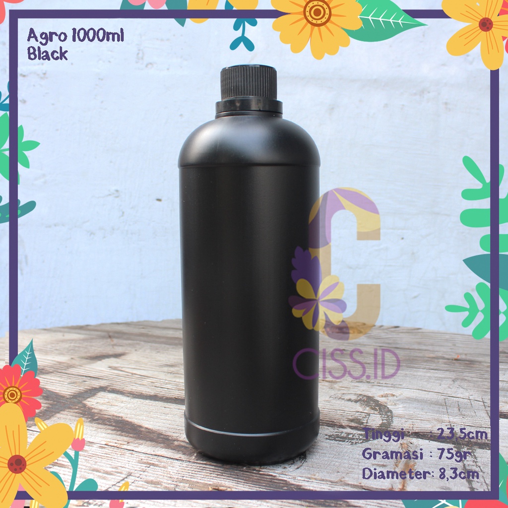Jual BOTOL PLASTIK AGRO 1000ML HITAM HDPE LABOR SELITER 1 LITER 1000 ML PESTISIDA KIMIA PUPUK ...
