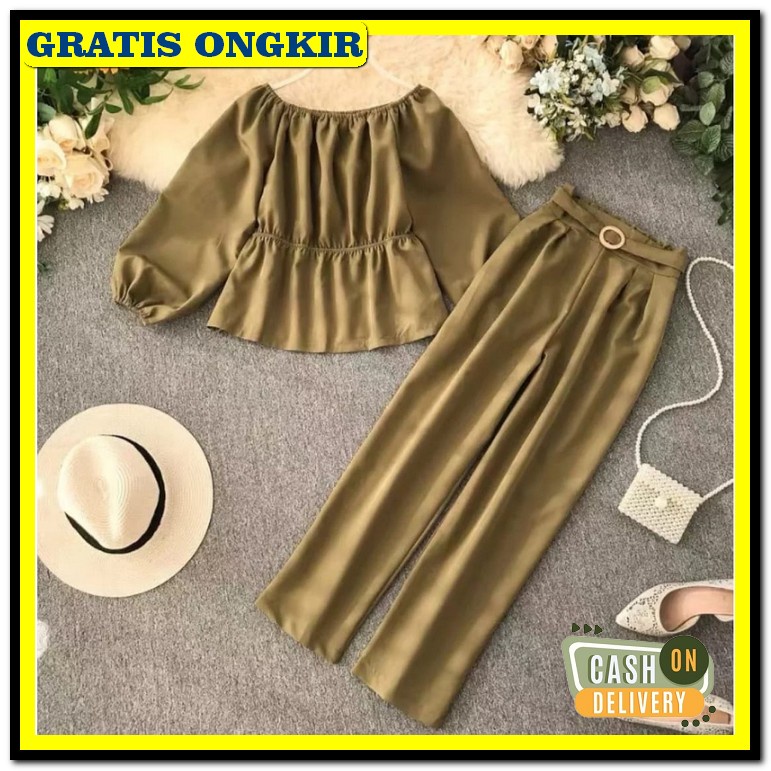 Jual One Set Celana Panjang Baju Lengan Panjang Kekinian Crop Terbaru ...