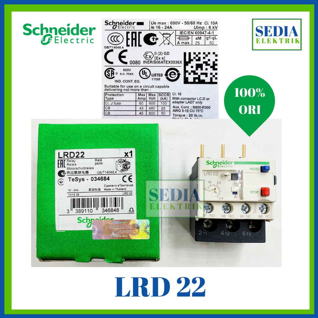 Jual Thermal Overload Relay Schneider LRD 22 LRD22 16 - 24A | Shopee ...