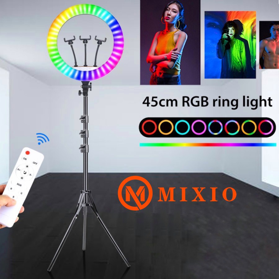 Jual MIXIO 45CM 18Inc Ring Light RGB Rainbow TRIPOD + 2.1M Tik Tok RGB ...