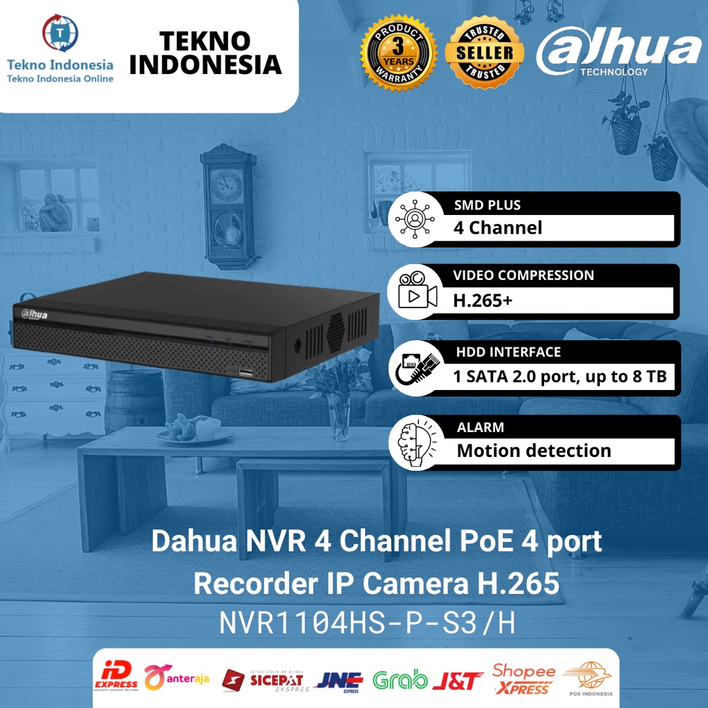 Jual NVR 4ch PoE 4 port DAHUA NVR1104HS-P-S3/H Recorder IP Camera H.265 ...