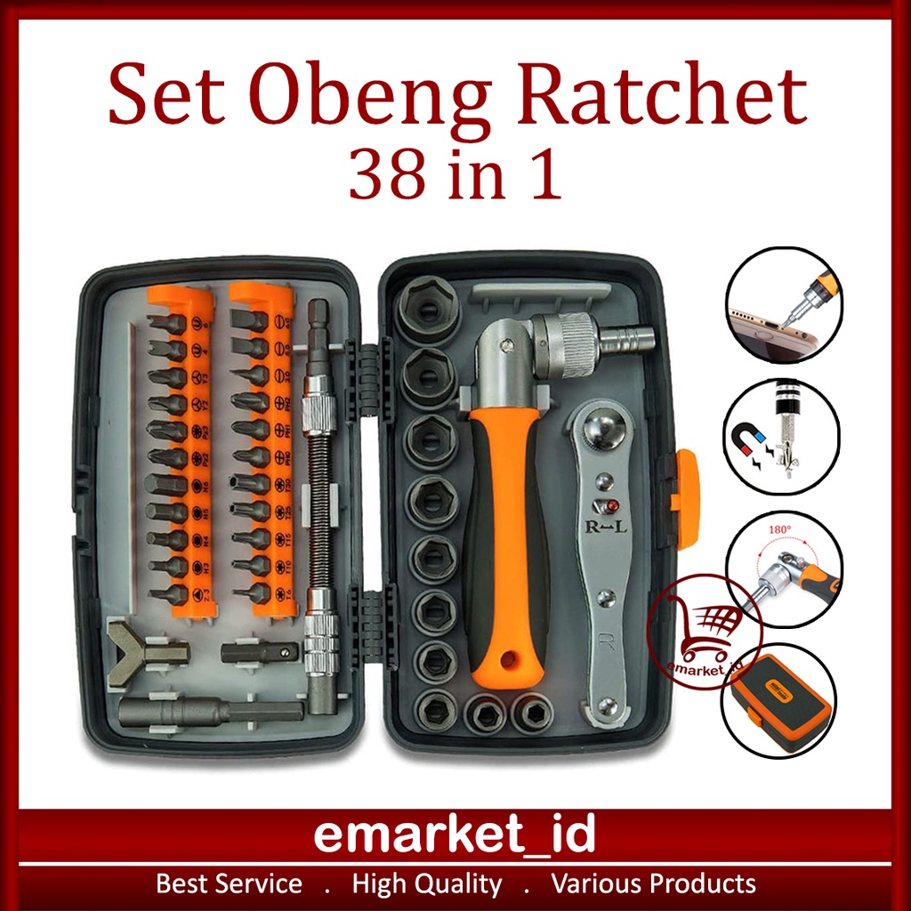 Jual Set Obeng Ratchet 2880A 38 in 1 / Kunci Ring Socket Shock Sock Sok ...