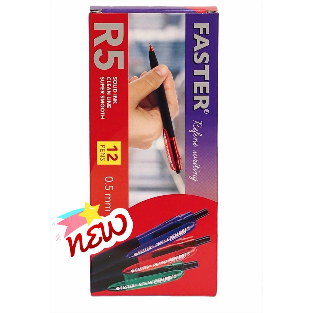 Jual Ballpoint/ Pulpen Faster R5 , 0.5mm isi 12 pcs - Black | Shopee ...