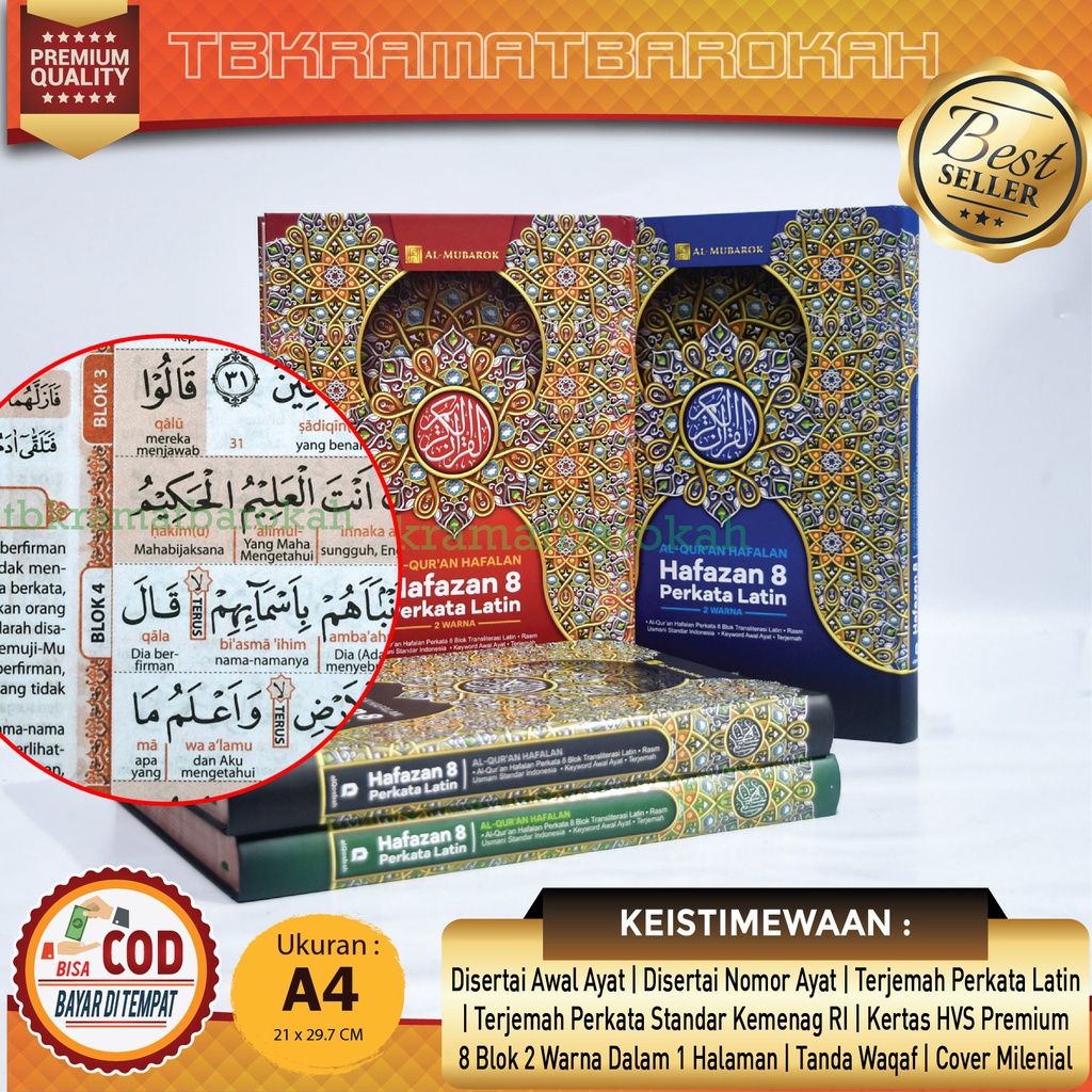Jual Al Quran Hafalan Hafazan Terjemah Perkata Latin 8 Blok Ukuran A4 Quran Besar Kertas HVS 2 ...