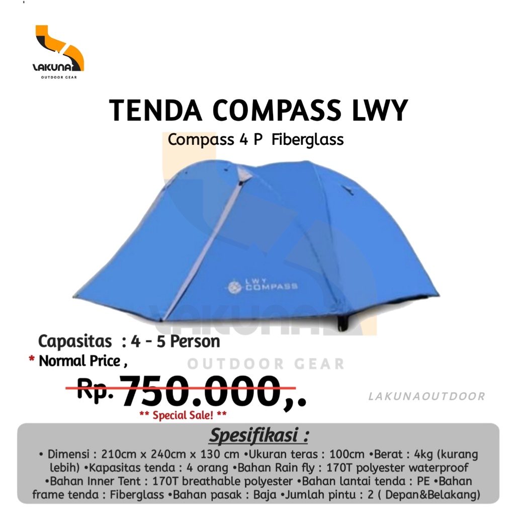 Jual Tenda compass fiber 4-5 orang double layer tenda compas lwy double ...