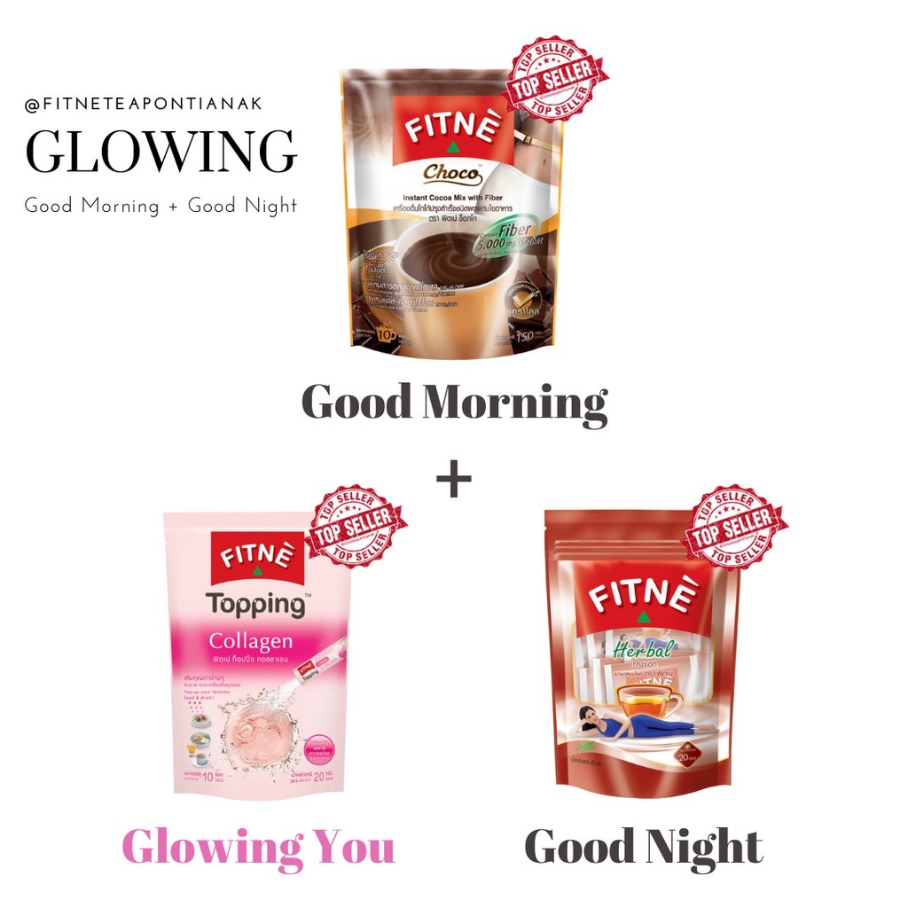 Jual [GLOWING MORNING & NIGHT] FITNE - CHOCO FIBER - COLLAGEN - TEA ...