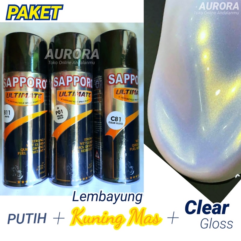Jual Paket Sapporo Ultimate Pearl Gold P01 + White B11 + Clear C81 ...
