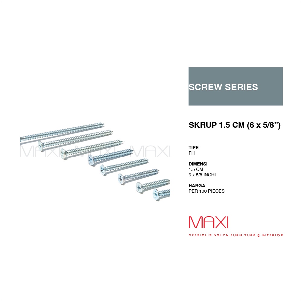 Jual 100 x Moon Lion Skrup #6 x 1.5 CM - Self Tapping Flat Head Screw ...