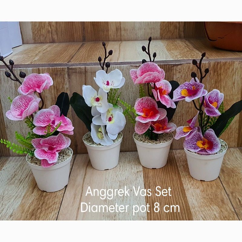 Jual Bunga Anggrek + Pot ( Vas Set ) / Bunga Artificial | Shopee Indonesia