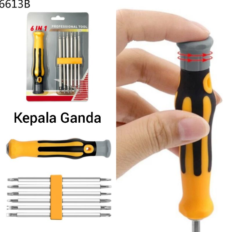 Jual Obeng Set Saku Mini Kepala Ganda Pocket Screw Driver Double Bit 6 ...