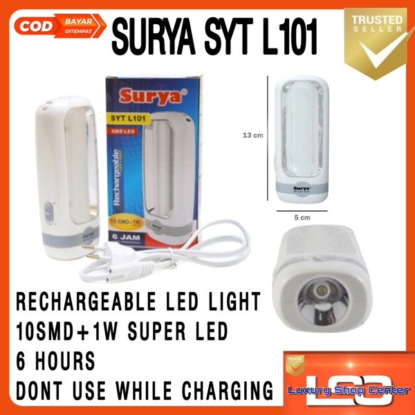 Jual Lampu emergency Senter LED SURYA + Emergency SYT L101 Rechargeable ...
