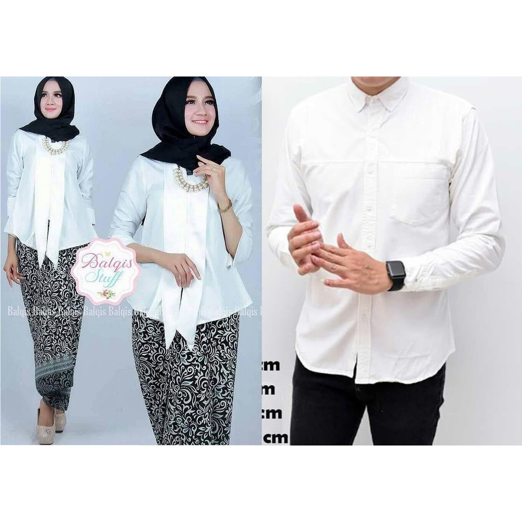 Jual Set Couple Kebaya Floy Putih + kemeja hem putih panjang | Shopee ...