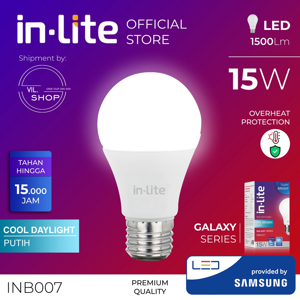 Jual BOLA LAMPU LED INLITE 15 WATT GALAXY SERIES INB007 ORIGINAL COOL ...