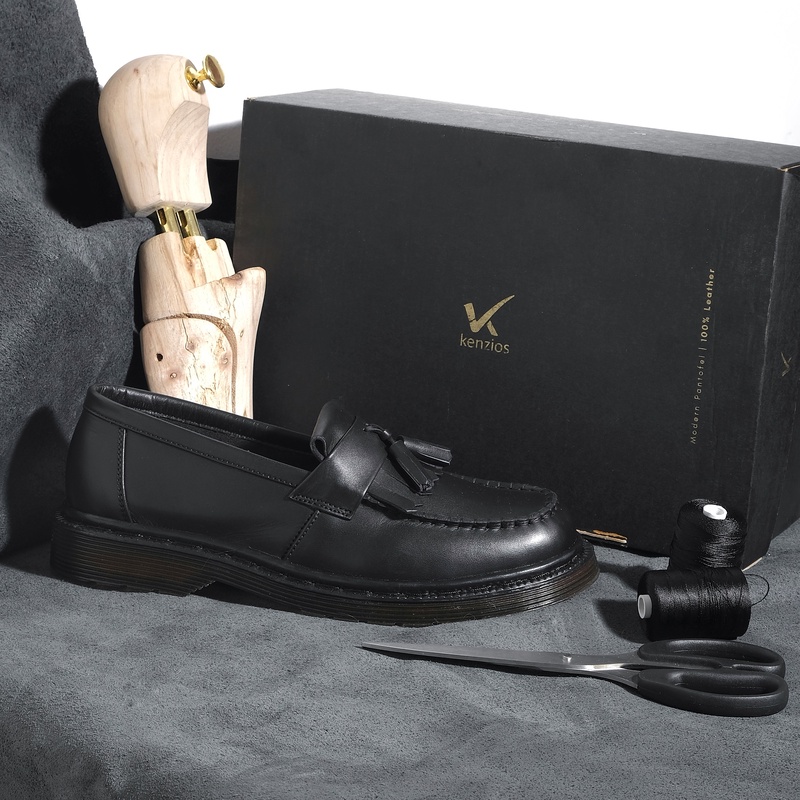 Jual Kenzios Sepatu Formal Pria Kulit Asli Gates Black Solid Series ...