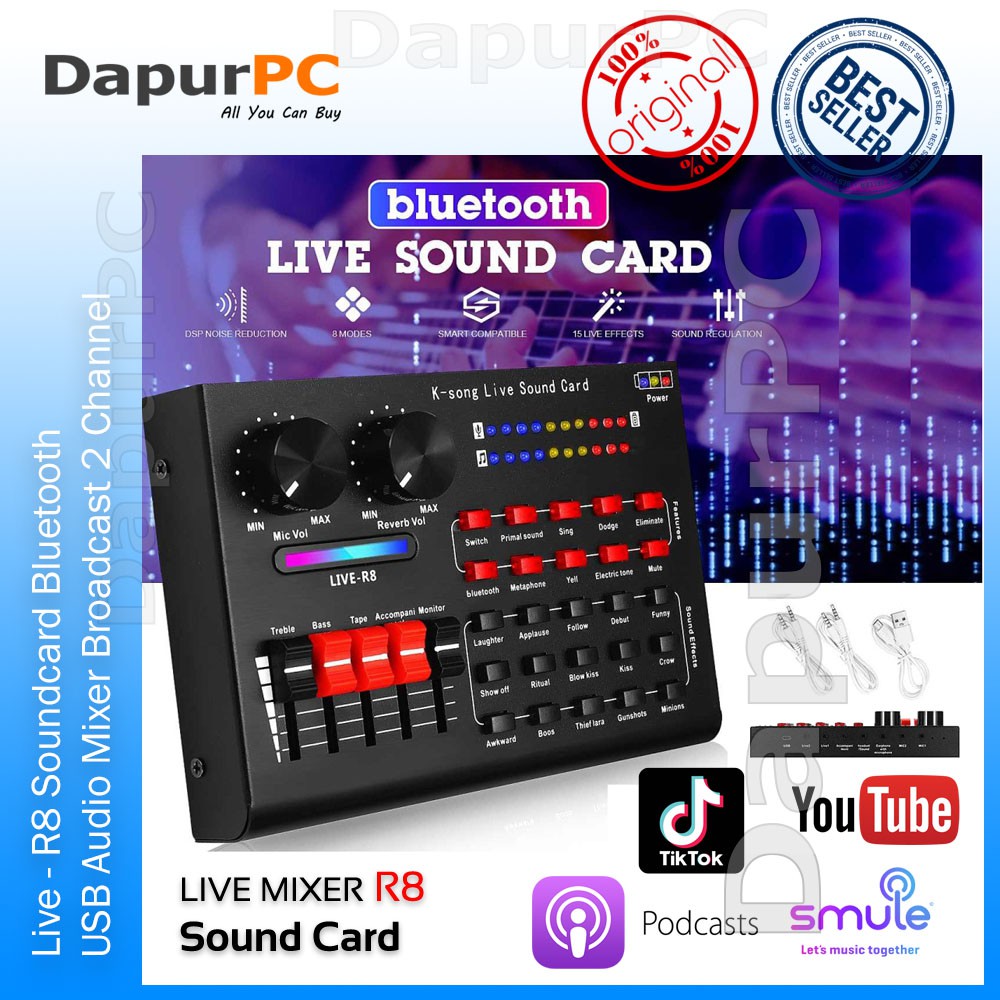 Jual Live R8 V9 Soundcard Bluetooth USB Audio Mixer Broadcast 2 Channel ...