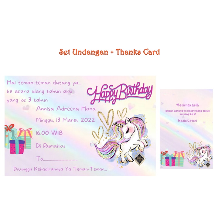 Jual Kartu Undangan Ulang Tahun Anak Plus Thank You Card Ultah | Shopee ...