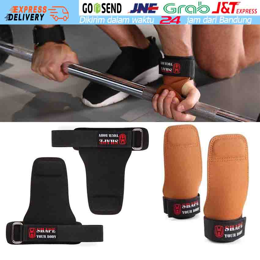 Jual 1 Pair Hand Grips Gloves Leather Strap Brown dan Hitam Wrist Wrap ...