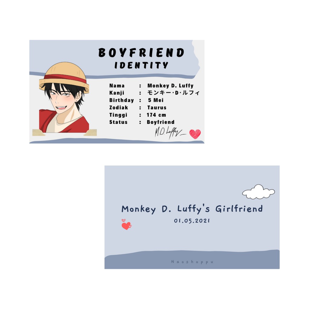 Jual ONE PIECE BOYFRIEND IDENTITY CARD (LUFFY DAN ZORO) | Shopee Indonesia