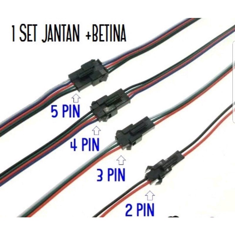 Jual kabel/soket jantan dan betina 1 set 2pin,3pin,4pin,5pin | Shopee ...