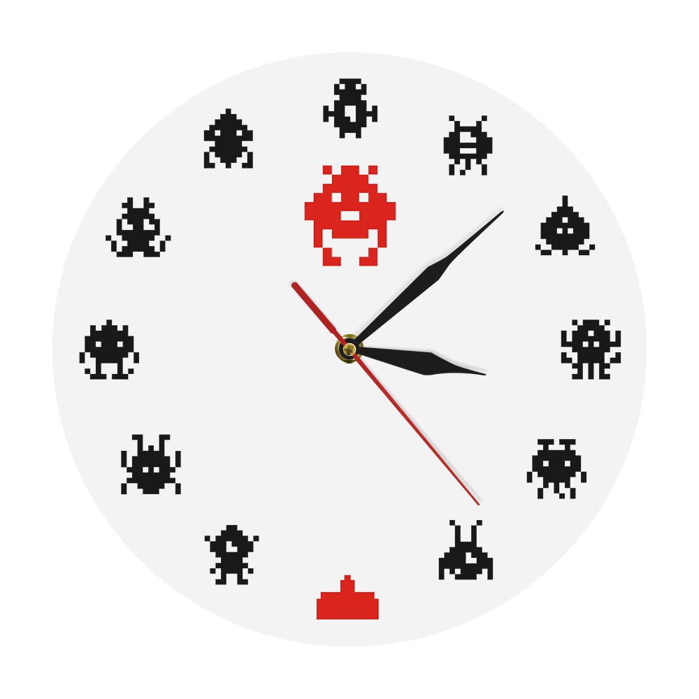 Jual Retro Game Space Alien Invader Kid Room Wall Clock Pixel Art ...