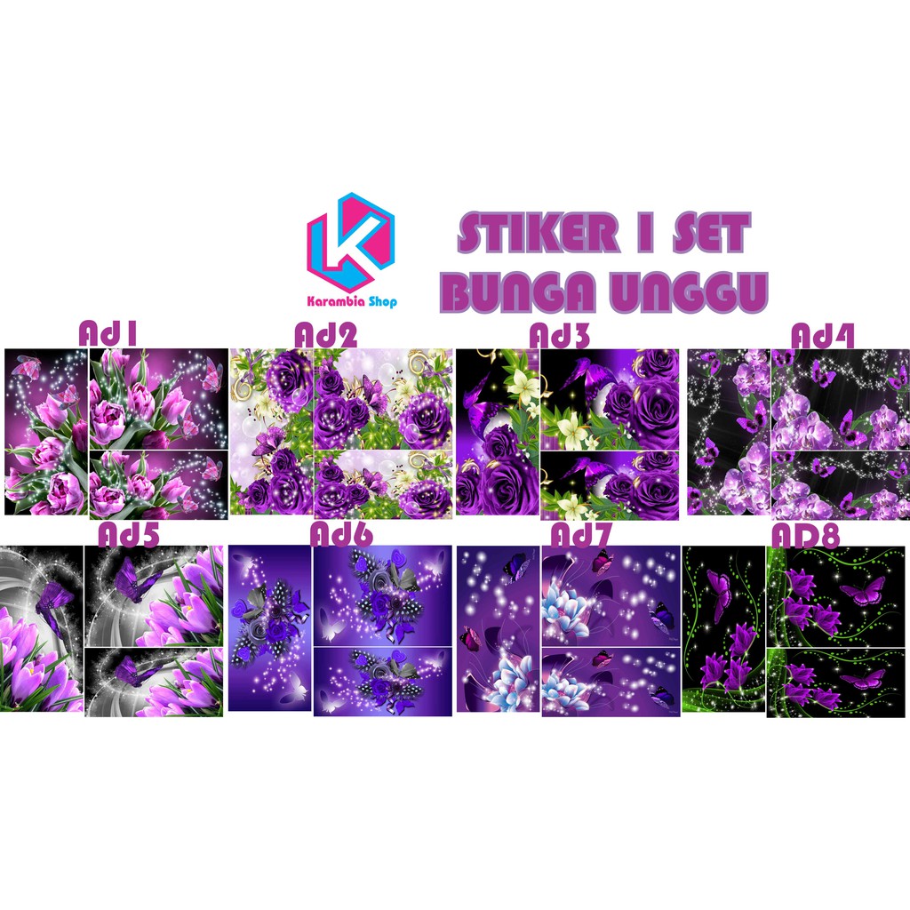 Jual STIKER LENGKAP KULKAS +MESINCUCI+ KOMPOR WALLPAPER BUNGA UNGGU ...