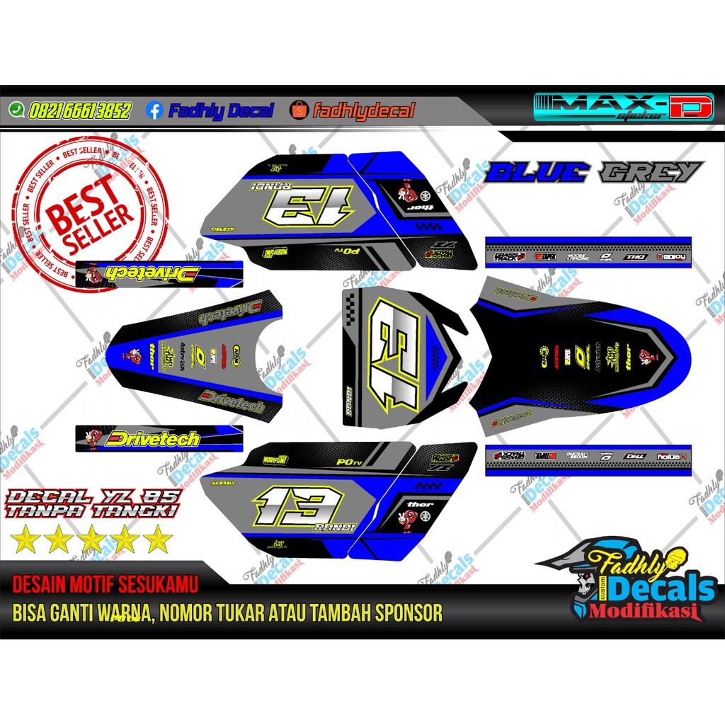 Jual Decal YZ 85 Tanpa tangki biru merah kuningstabilo dan hijau ...