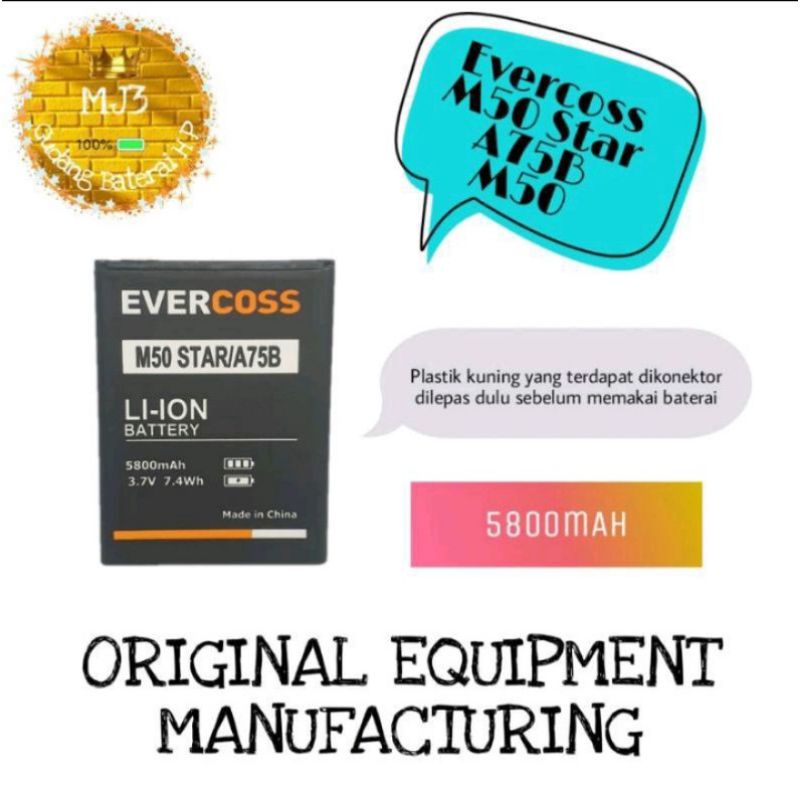 Jual baterai hp Evercoss M50/M50 star/A75B 100% original | Shopee Indonesia