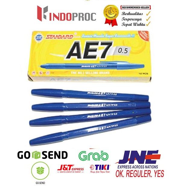 Jual STANDARD Pulpen AE7 0.5mm Biru Pack | Shopee Indonesia