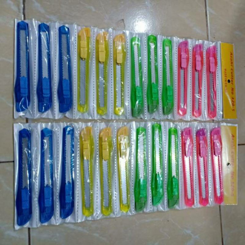 Jual 1 Renteng/ 12 Pcs Cutter Transparan Kecil/ Pemotong Kertas ...