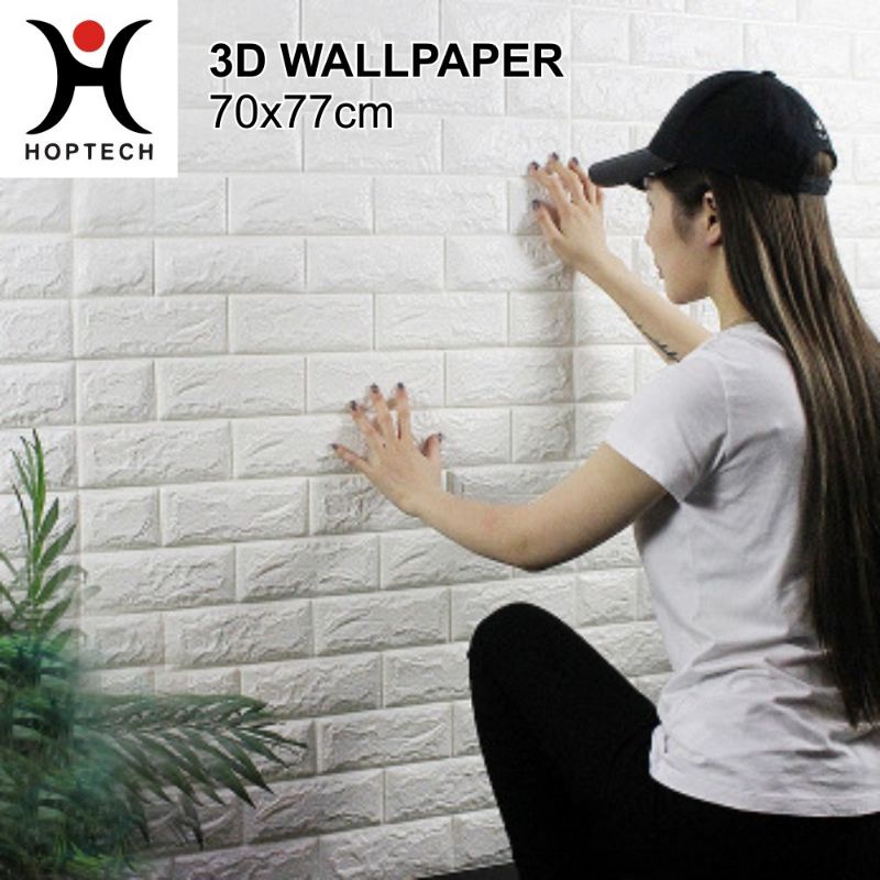 Jual Wallpaper Dinding 3D Foam Motif Batu Bata putih 70 x 77 CM ...