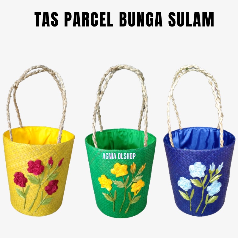 Jual Tas Parcel Anyaman Padan Bunga Sulam Tali Pandan Lilit Tas Ember ...