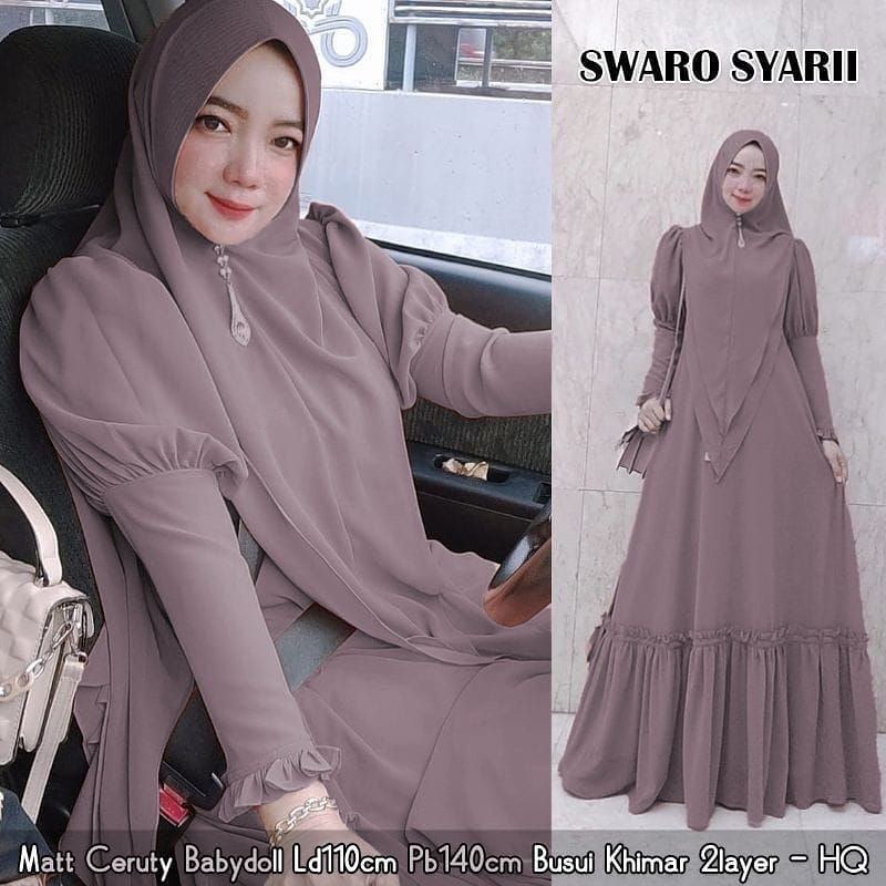 Jual Swaro Syari / Gamis Syari Terbaru / Gamis + Khimar Dua Layer / Baju Muslim Set Khimar ...