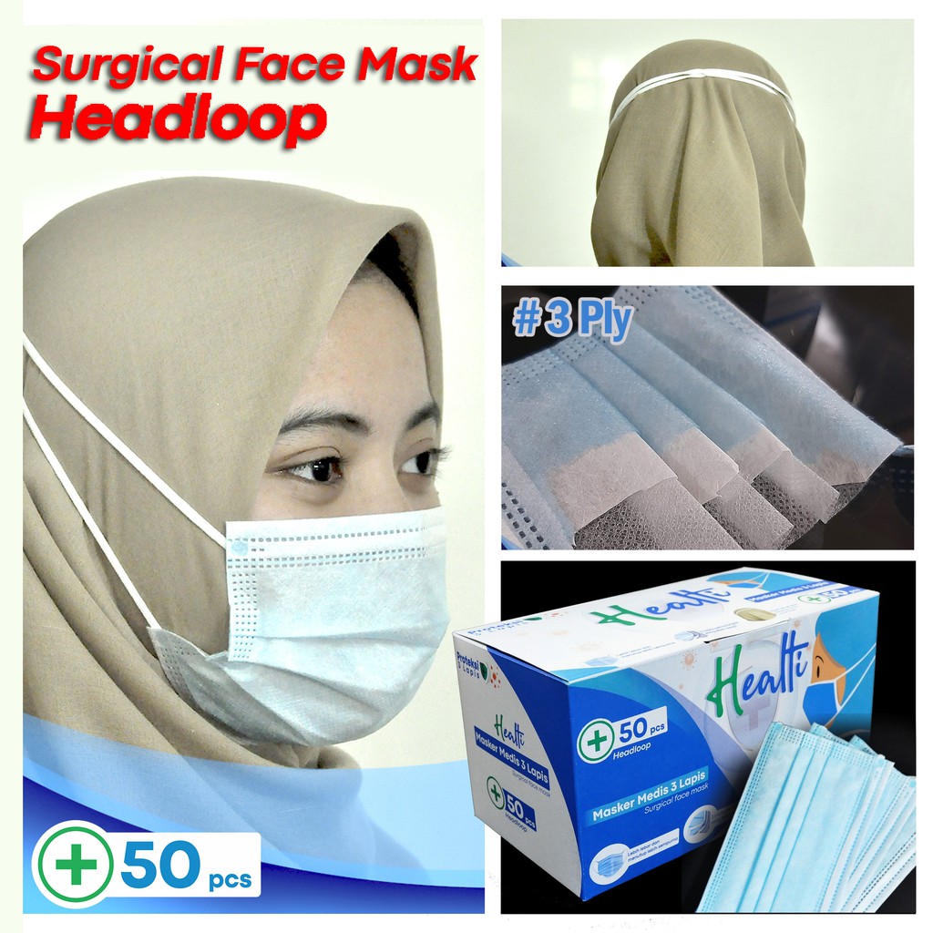 Jual Masker Hijab Bedah Surgical Mask 3 ply 1 Box Isi 50 pcs (12661 ...