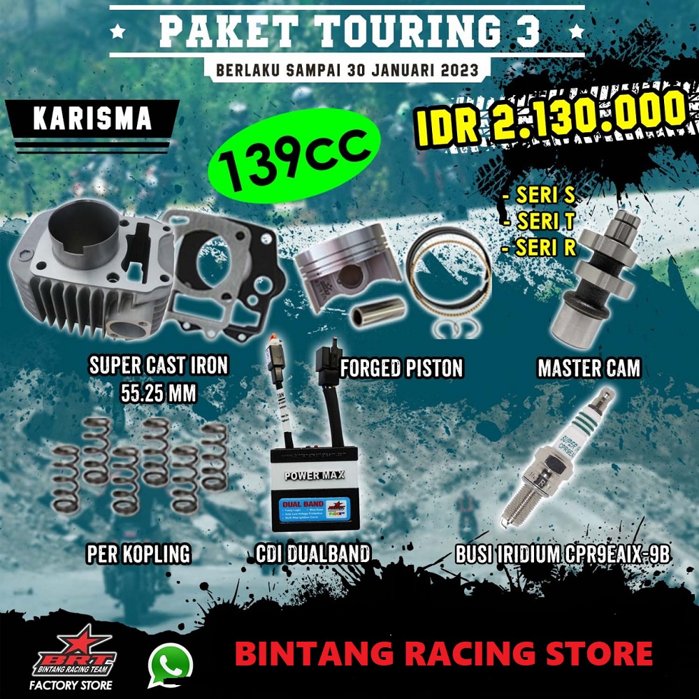 Jual Paket Touring 3 BRT Honda Karisma Boreup 55,25mm cast iron Cam Per Kopling CDI Dualband ...