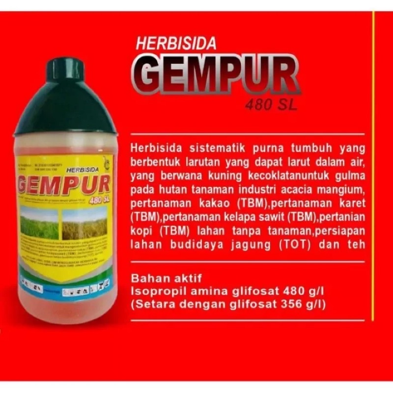 Jual GEMPUR 480SL 1L 1Liter ORI 100% HERBISIDA SISTEMIK SEMUA RUMPUT ...