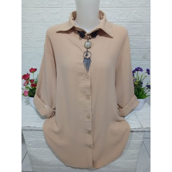 Jual Atasan cewek kemeja polos wanita lengan panjang A1899K | Shopee ...