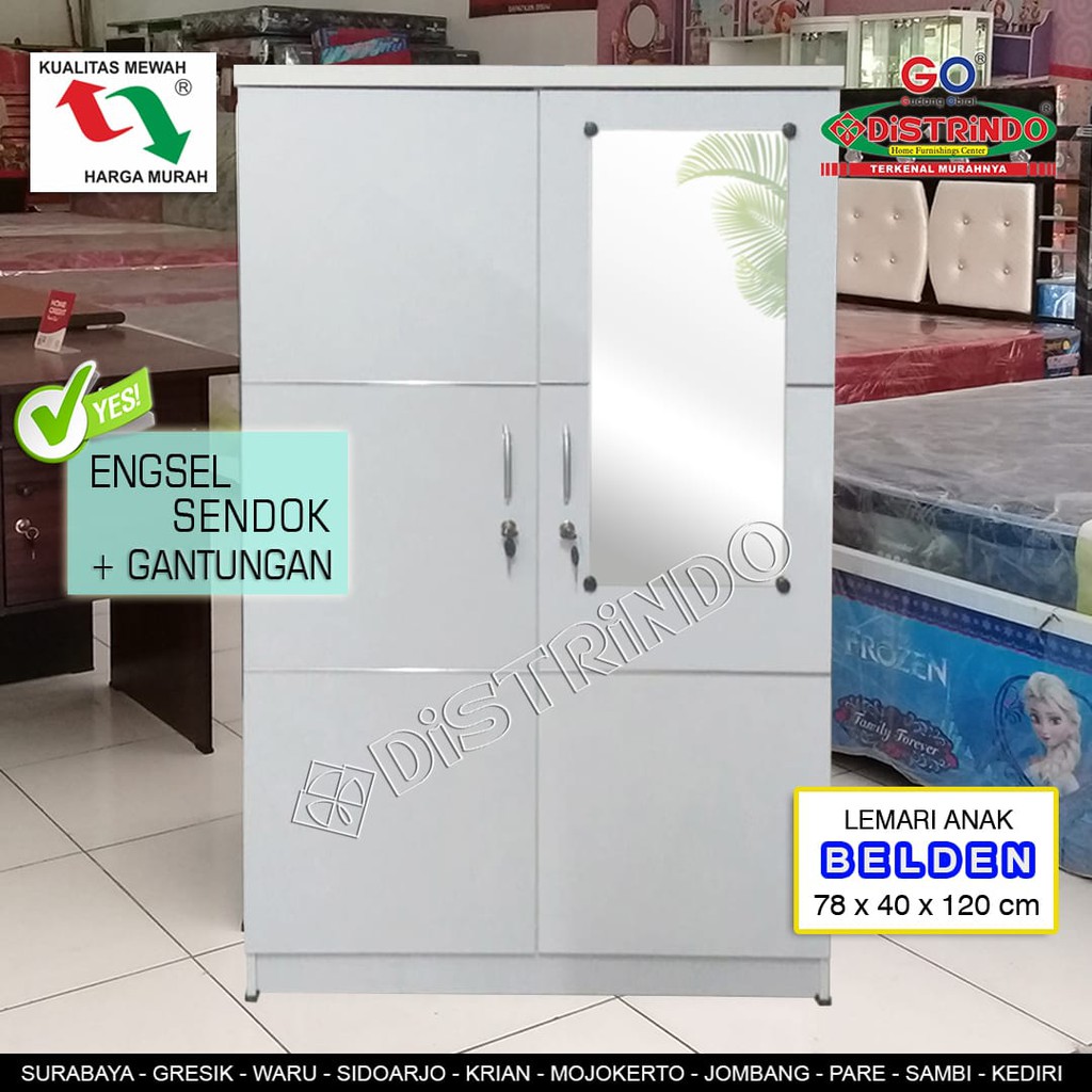 Jual Lemari Almari Anak Kayu PB Tebal + Cermin Warna Pearl White Putih ...