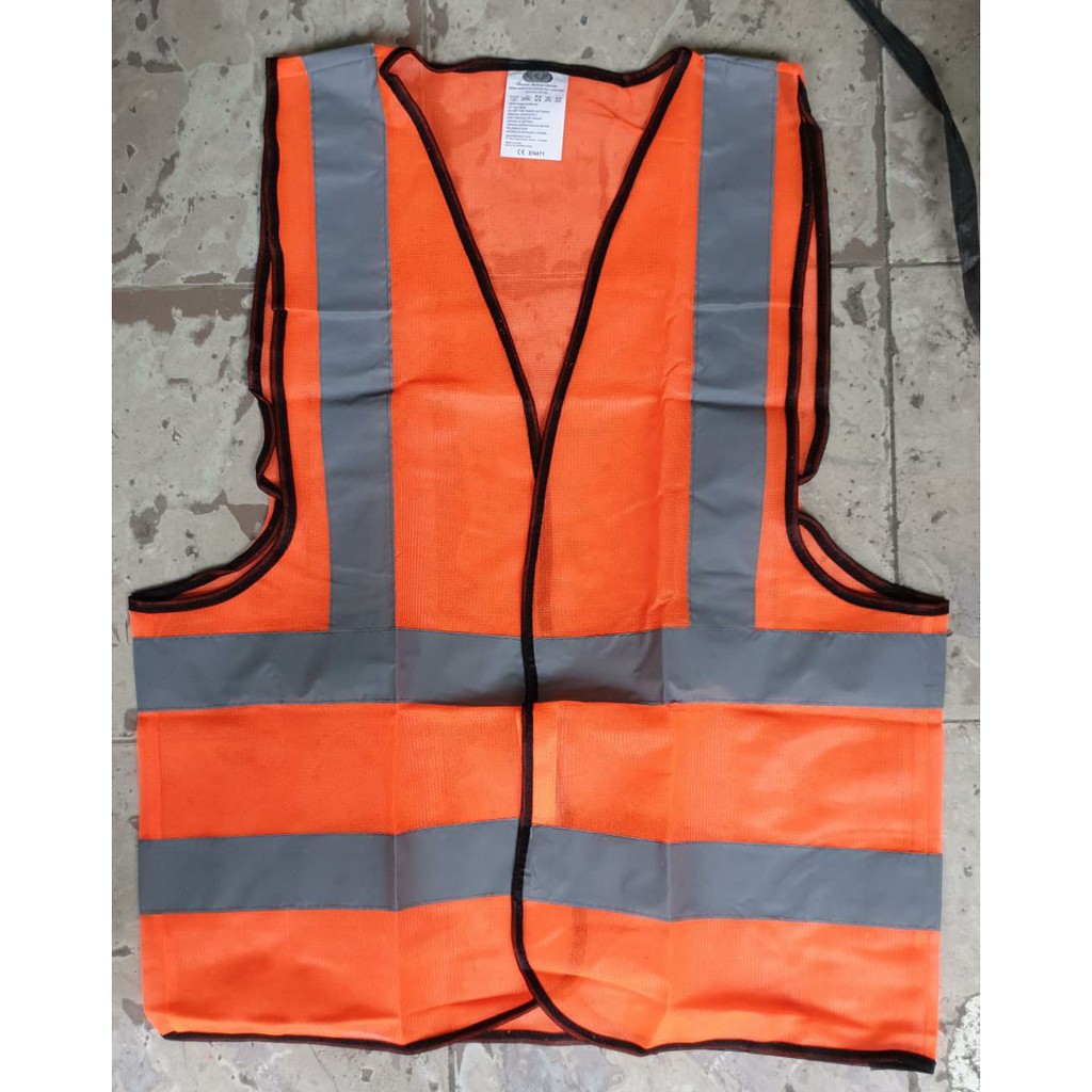 Jual Rompi Pengaman KTP Polyester ORANGE Garis - Safety Vest Rompi ...