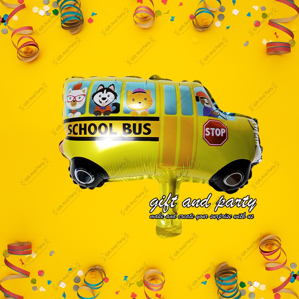 Jual Balon Foil Mobil School Bus Mini / Balon Karakter kendaraan Mini ...