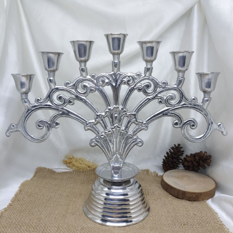 Jual Tempat lilin 7 Tangkai logam silver kaki garis | Shopee Indonesia