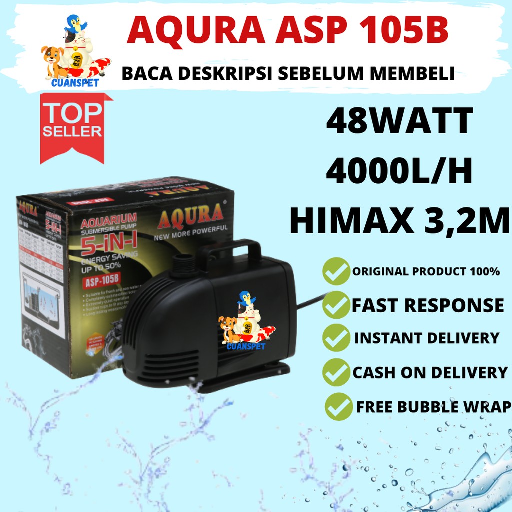 Jual Pompa Air Celup Kolam Ikan Aquarium Akuarium Aquascape AQURA 105 B ...