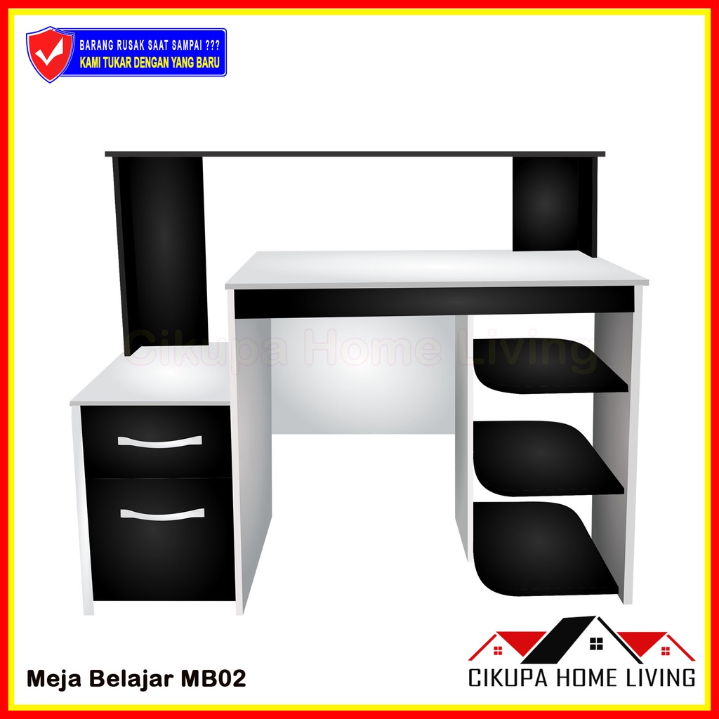 Jual MEJA BELAJAR MB1 + LACI HPL HITAM PUTIH GLOSSY | Shopee Indonesia