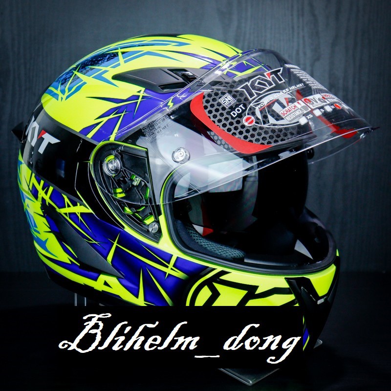 Jual HELM KYT FALCON FR SPIKE YELLOW FLUO BLUE | FLAT VISOR FULL FACE ...